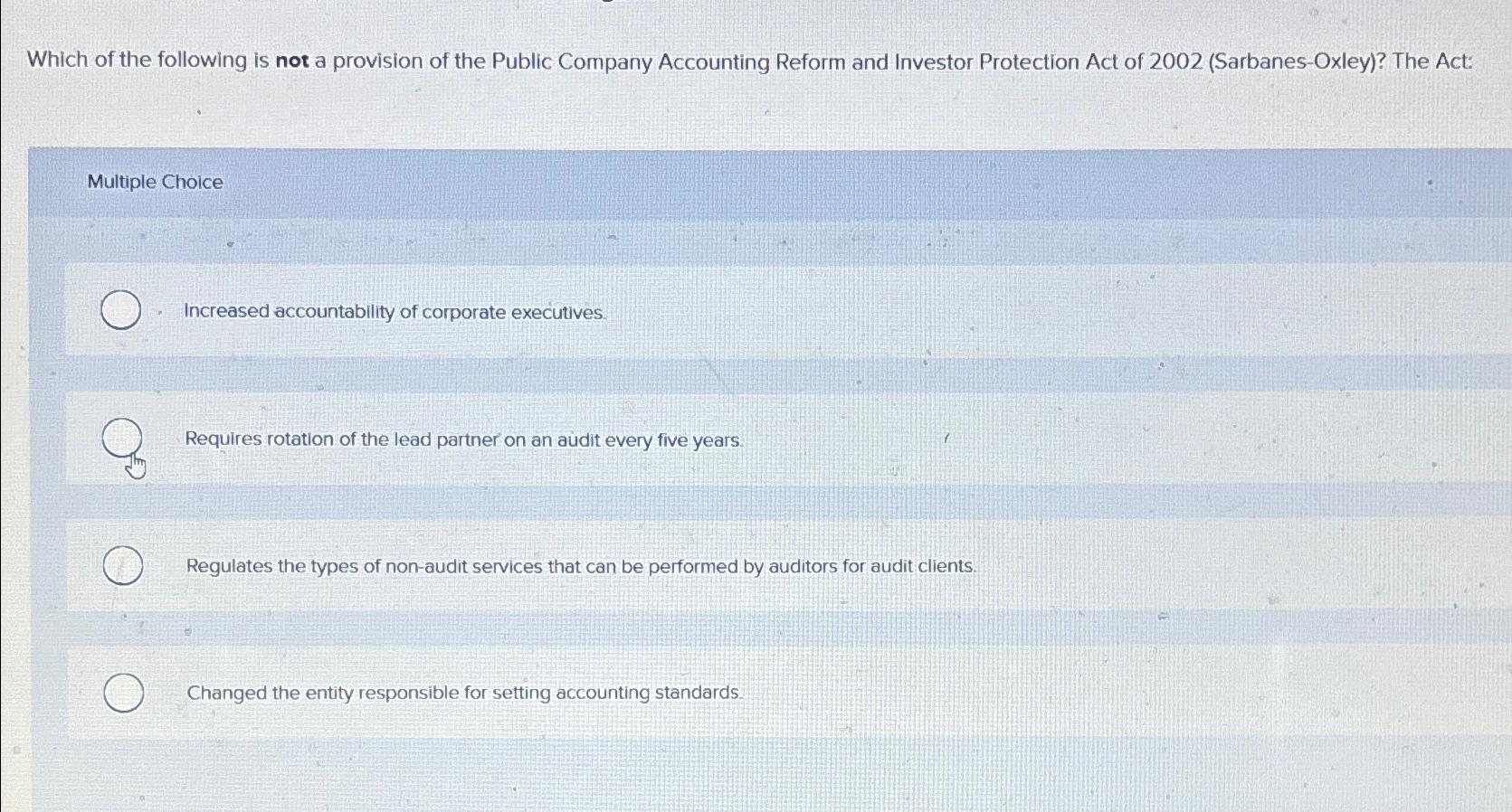 Solved Which of the following is not a provision of the | Chegg.com