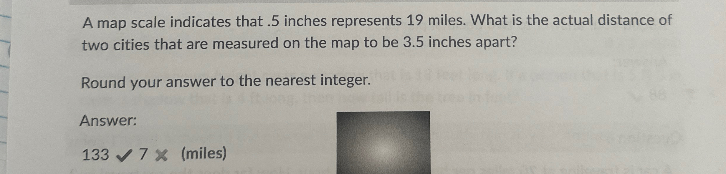 Solved A map scale indicates that .5 ﻿inches represents 19 | Chegg.com