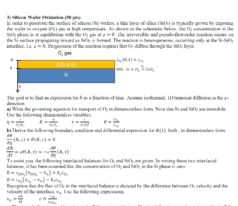 Solved 3) Silicon Wafer Oxidation (50 pts) In order to | Chegg.com