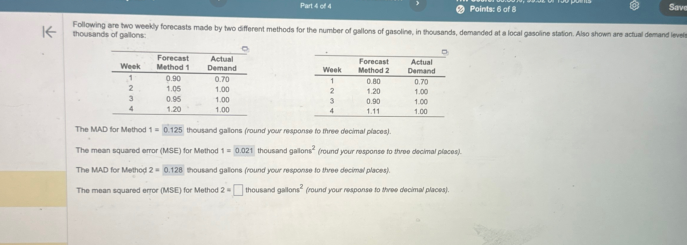 Solved Part 4 ﻿of 4Points: 6 ﻿of 8Following are two weekly | Chegg.com