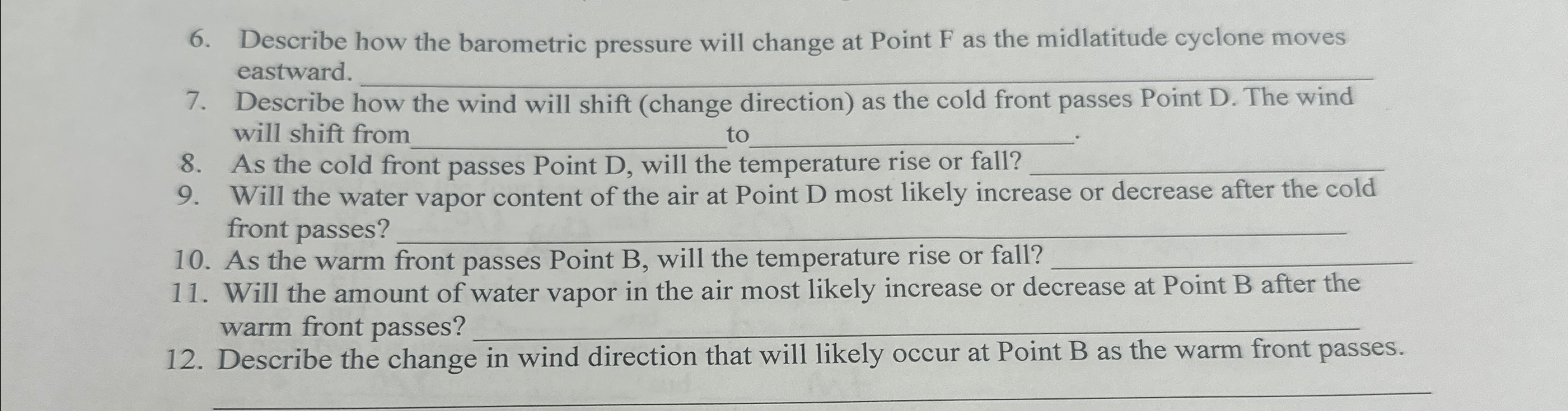 Solved Describe how the barometric pressure will change at | Chegg.com
