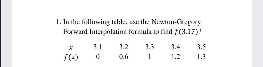 Solved 1. In the following table, use the Newton-Gregory | Chegg.com