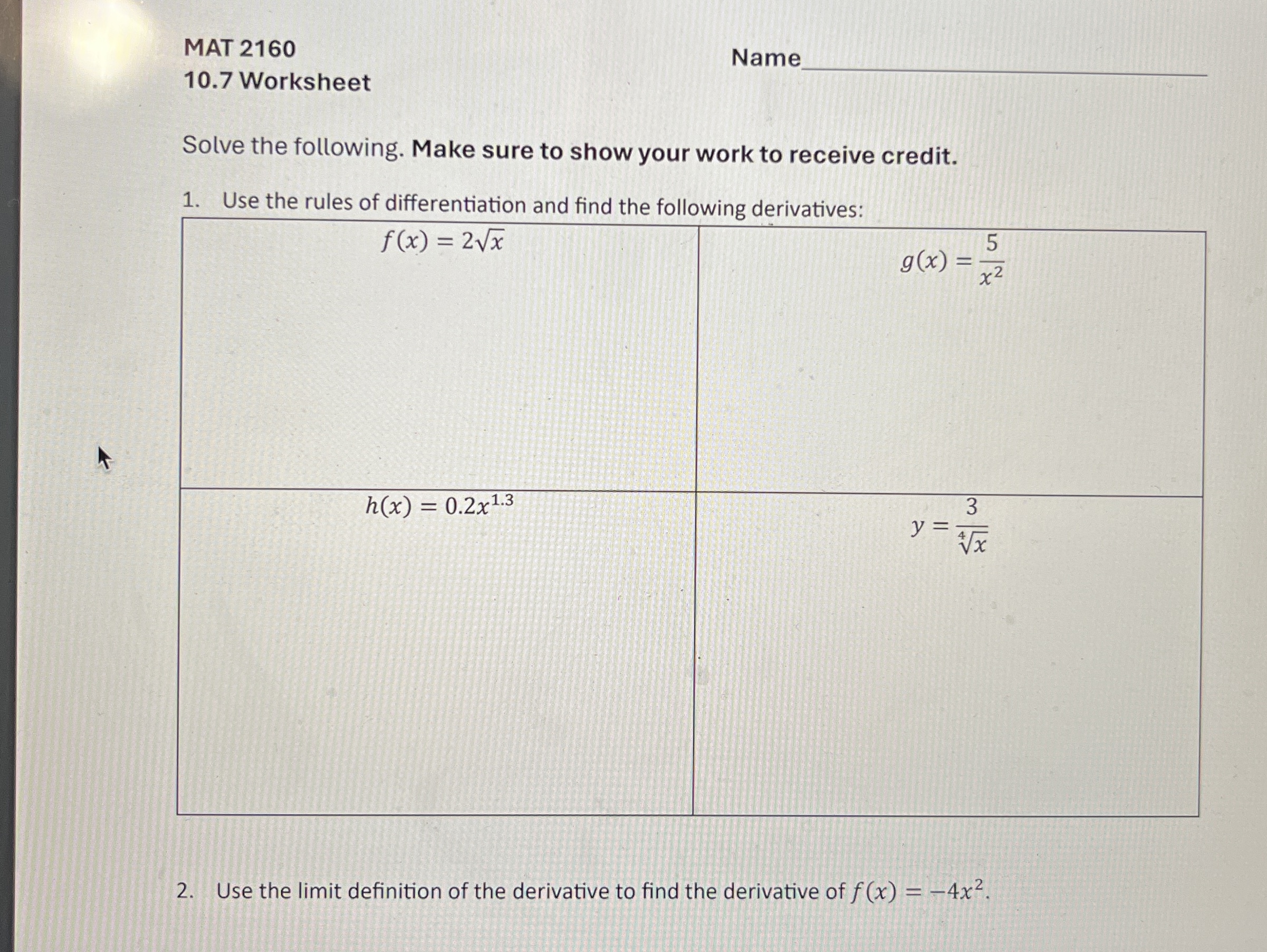 Solved MAT 216010.7 ﻿WorksheetNameq,Solve the following. | Chegg.com