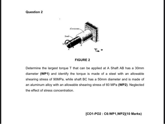 Solved Question 2 FIGURE 2 Determine the largest torque T | Chegg.com
