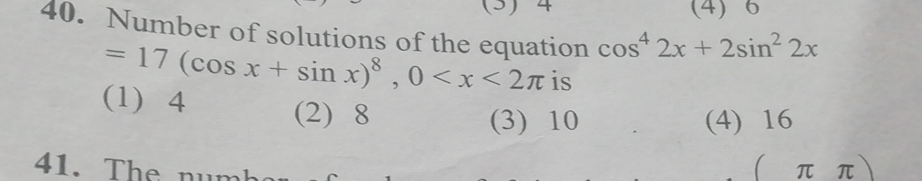 Solved 40. Number of solutions of the equation \\( \\cos | Chegg.com