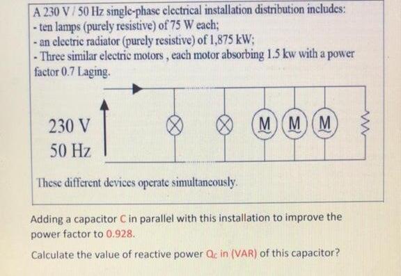 A 230 V / 50 Hz single-phase electrical installation | Chegg.com
