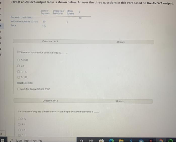 Solved th und Du St. Part of an ANOVA output table is | Chegg.com