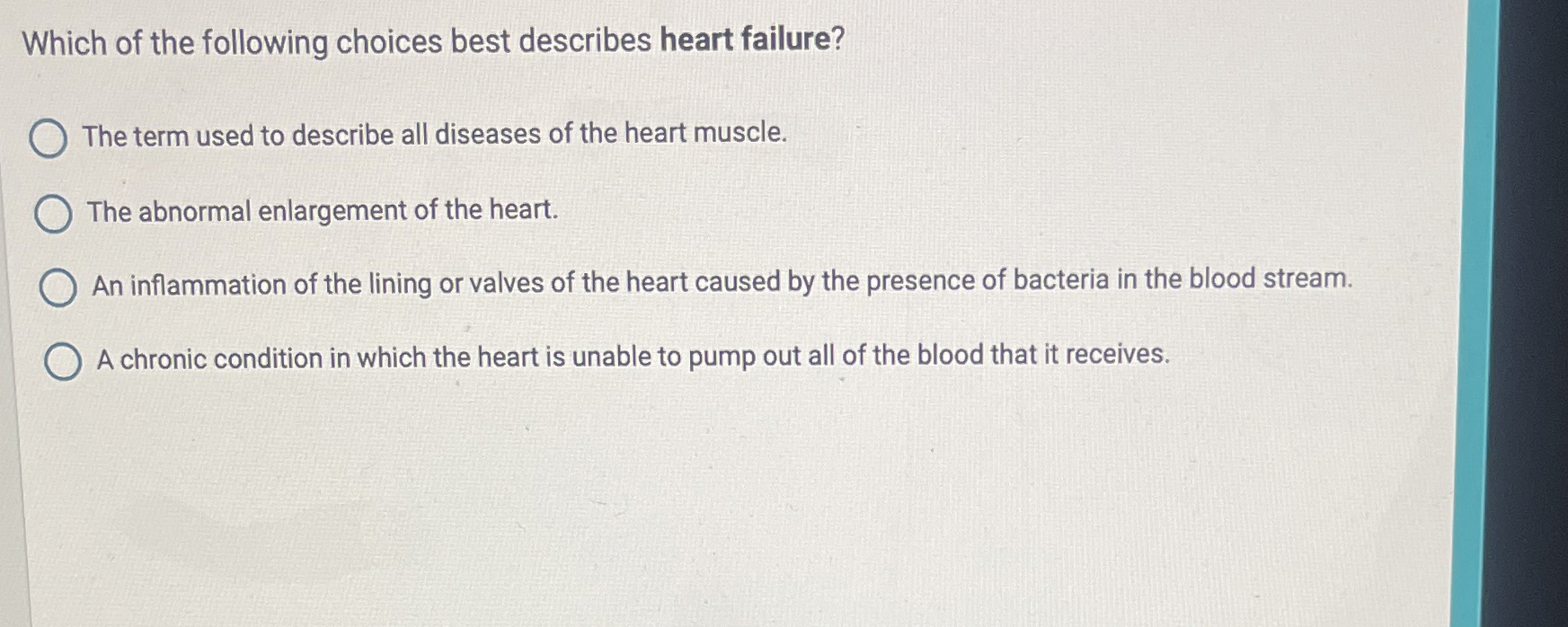 Solved Which of the following choices best describes heart | Chegg.com