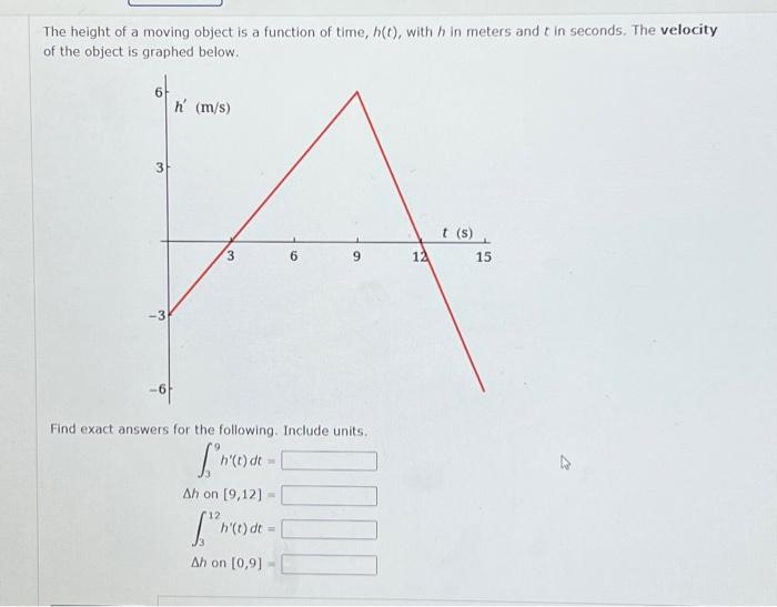 Solved The height of a moving object is a function of time, | Chegg.com