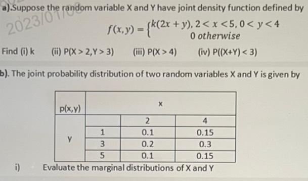 Solved a). Suppose the random variable X and Y have joint | Chegg.com