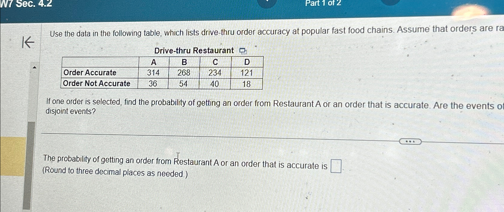 Part 1 ﻿of 2Use the data in the following table, | Chegg.com