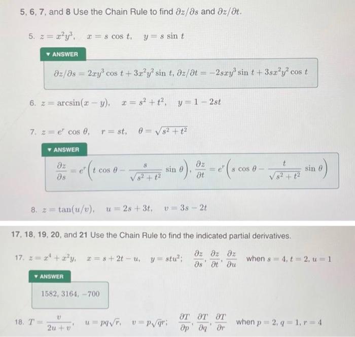 Solved 5,6,7, and 8 Use the Chain Rule to find ∂z/∂s and | Chegg.com
