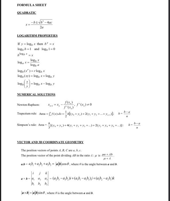 Logarithm Formula Sheet