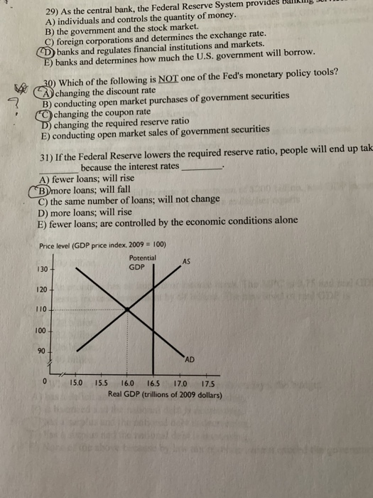 Solved 29) As the central bank, the Federal Reserve System | Chegg.com