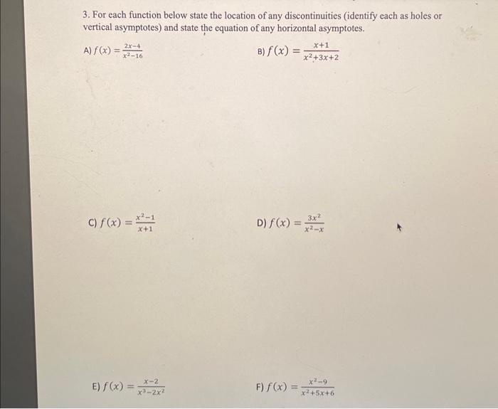 Solved 3. For each function below state the location of any | Chegg.com