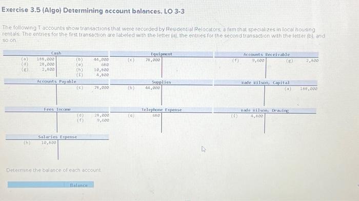 Solved Exercise 3.5 (Algo) Determining account balances. LO | Chegg.com