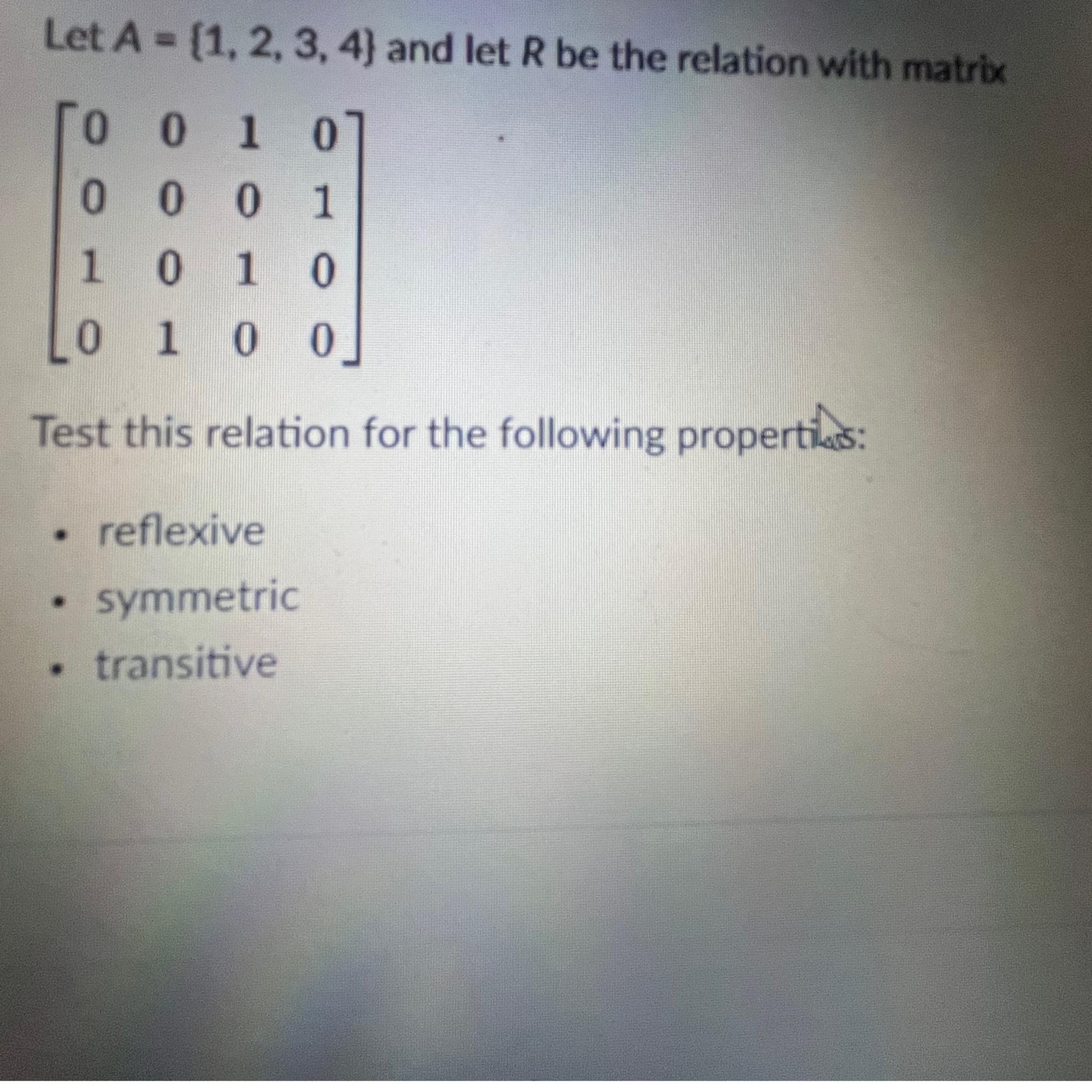 Solved Let A={1,2,3,4} ﻿and let R ﻿be the relation with | Chegg.com