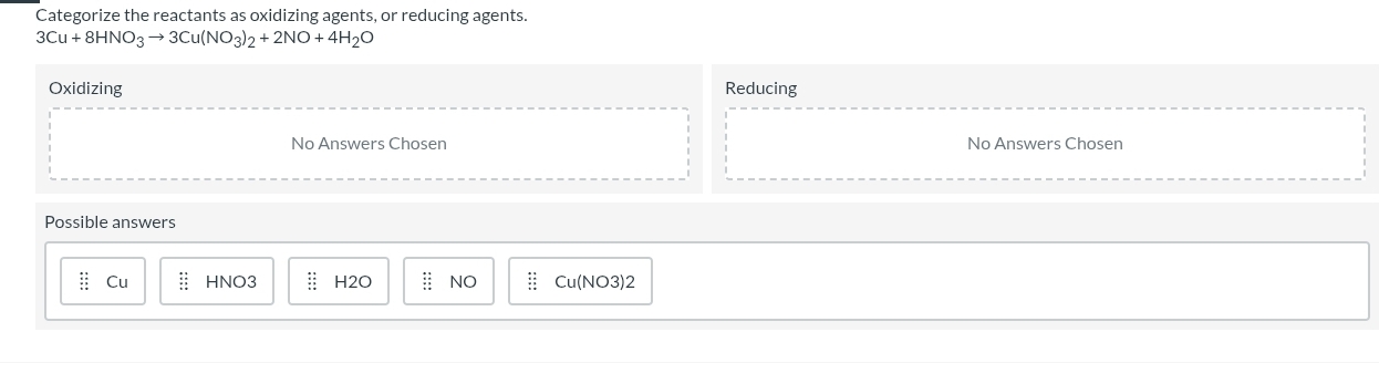 Solved Categorize the reactants as oxidizing agents, or | Chegg.com