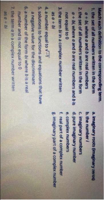 Solved Match each definition to the corresponding term. 1. | Chegg.com