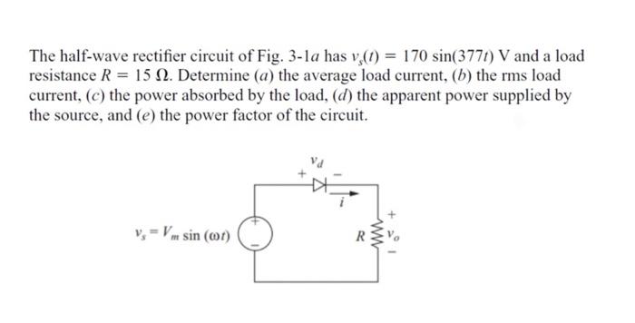 Solved The half-wave rectifier circuit of Fig. 3-1 a has | Chegg.com