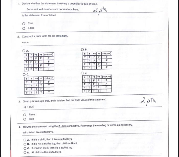 Solved 1. Decide whether the statement involving a | Chegg.com
