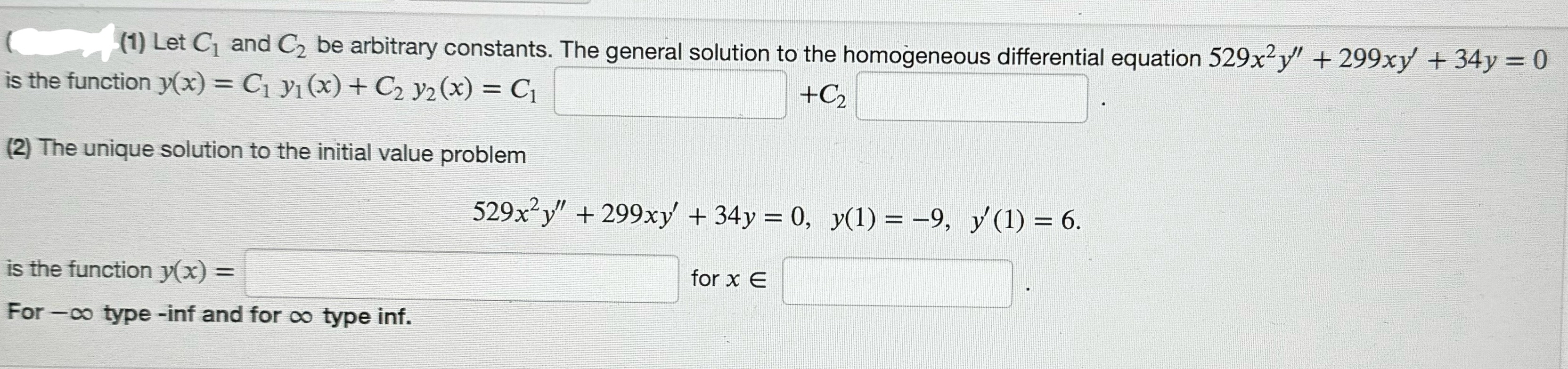 Solved (1) ﻿Let C1 ﻿and C2 ﻿be arbitrary constants. The | Chegg.com