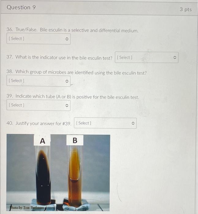 Solved Question 9 3 pts 36. True/False. Bile esculin is a | Chegg.com