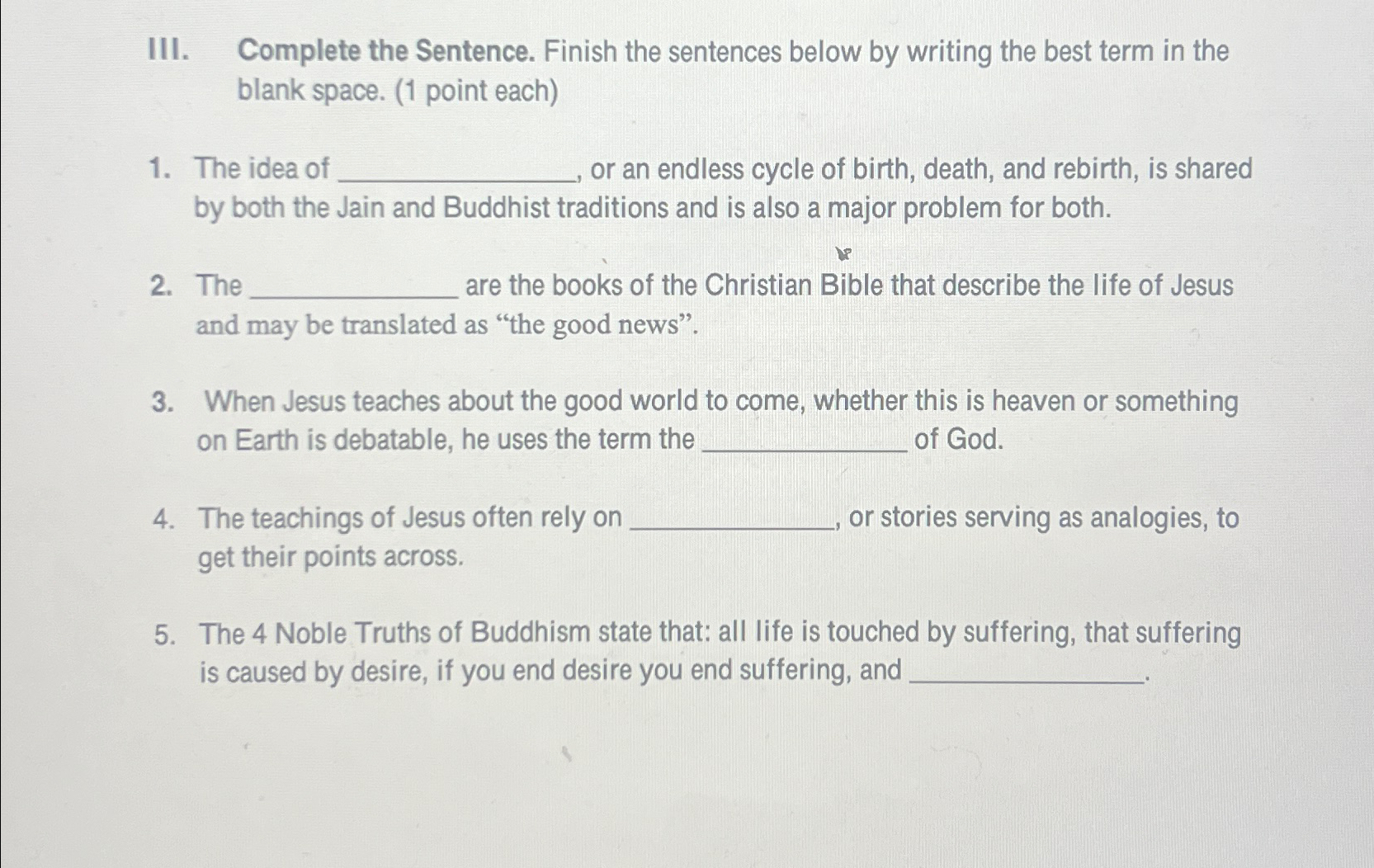 Solved III. Complete the Sentence. Finish the sentences | Chegg.com