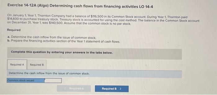 Solved Exercise 14-12A (Algo) Determining cash flows from | Chegg.com
