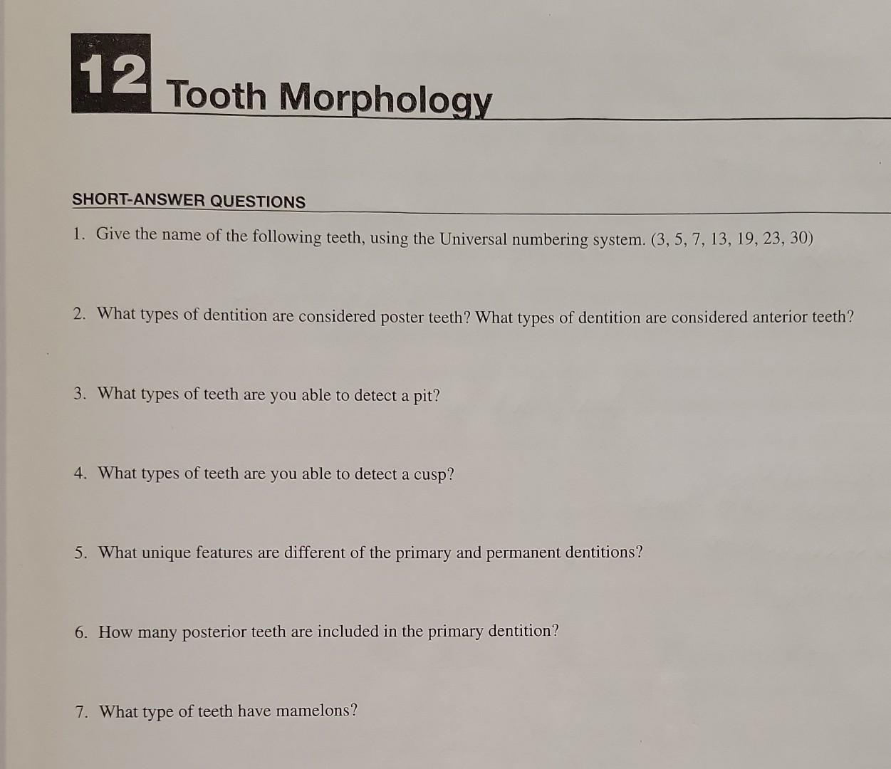 Solved 1. Give the name of the following teeth, using the | Chegg.com