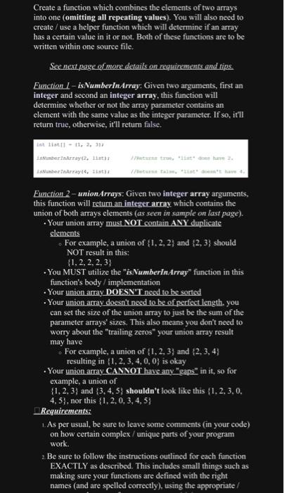 Solved Function 2-unionArrays: Given two integer array | Chegg.com