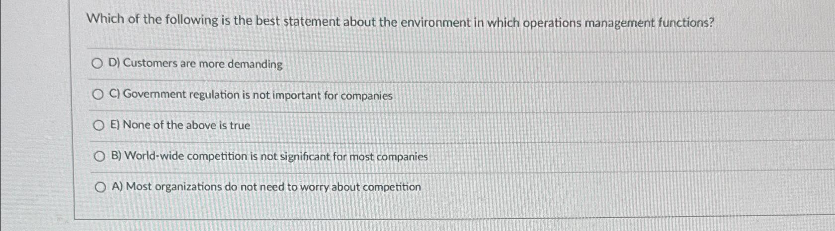 Solved Which of the following is the best statement about | Chegg.com