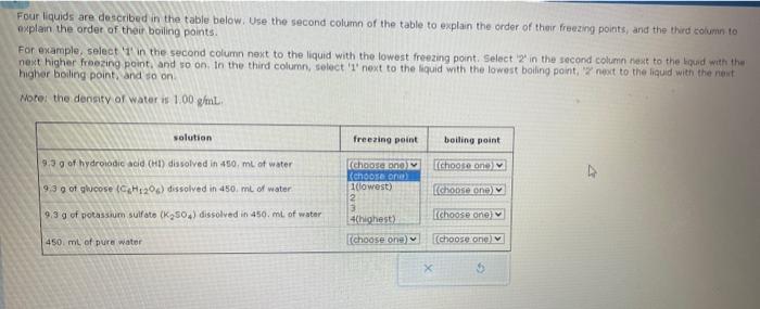 Solved Four liquids are described in the table below. Use | Chegg.com