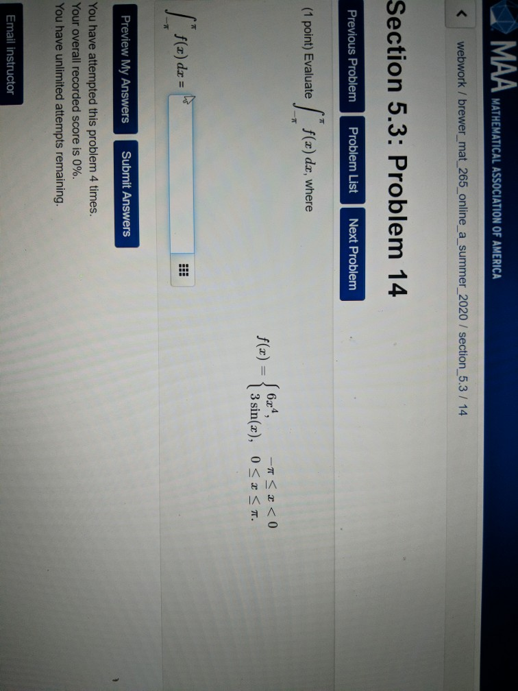 Solved MAA MATH MATHEMATICAL ASSOCIATION OF AMERICA webwork | Chegg.com