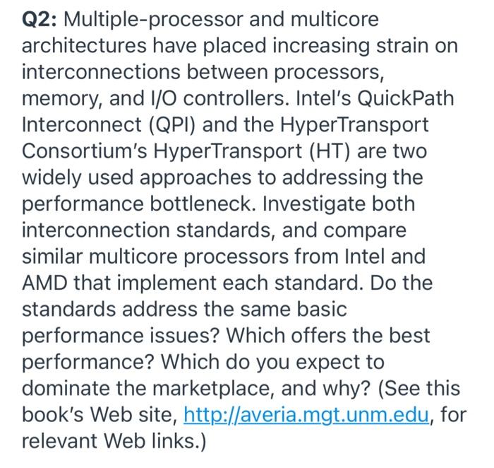 Solved Q2: Multiple-processor and multicore architectures | Chegg.com