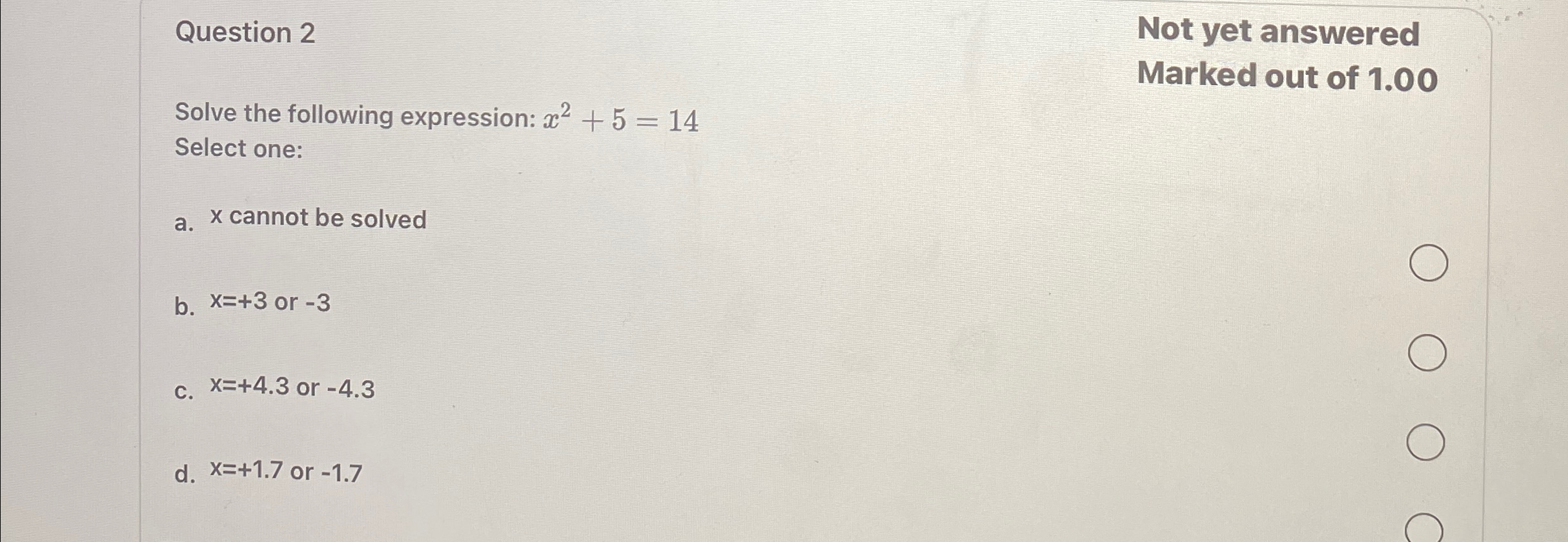 Solved Question 2Not yet answered Marked out of 1.00Solve | Chegg.com