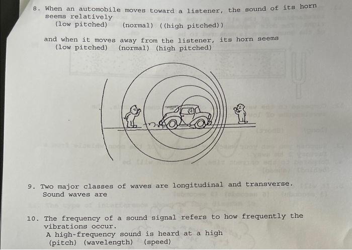 Solved 8. When an automobile moves toward a listener, the | Chegg.com