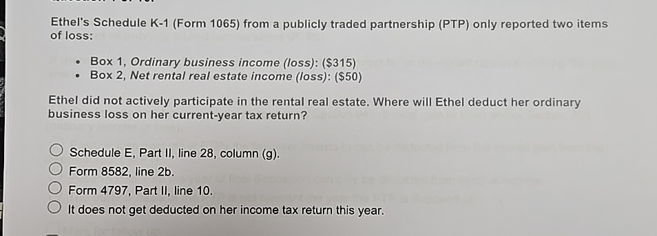 Solved Ethel's Schedule K-1 (Form 1065) ﻿from a publicly | Chegg.com