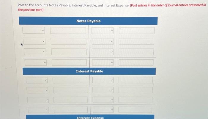 Solved Post to the accounts Notes Payable, Interest Payable, | Chegg.com