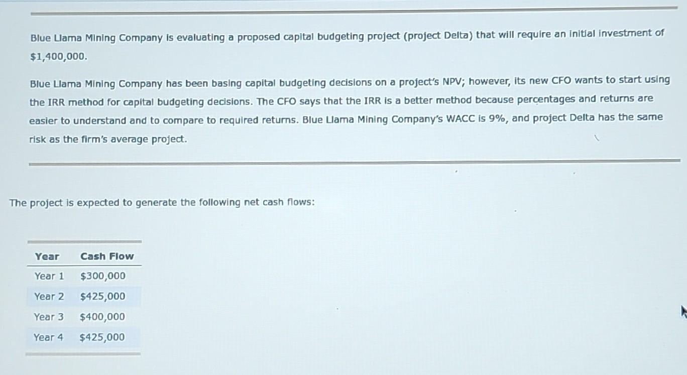 Blue Lama Mining Company is evaluating a proposed | Chegg.com