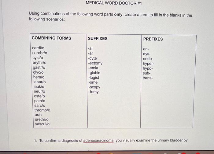 Solved MEDICAL WORD DOCTOR #1 Using combinations of the | Chegg.com