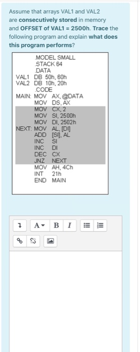 Solved Assume that arrays VAL1 and VAL2 are consecutively | Chegg.com
