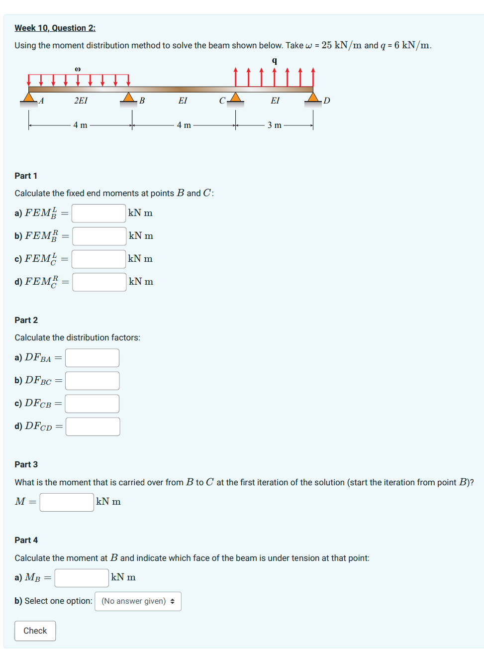 Week 10, ﻿Question 2:Using the moment distribution | Chegg.com