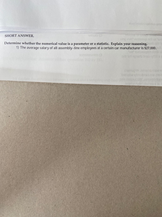 Solved SHORT ANSWER. Determine whether the numerical value | Chegg.com