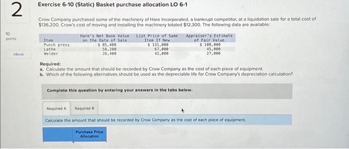 Solved 2 10 points eBook Exercise 6-10 (Static) Basket | Chegg.com