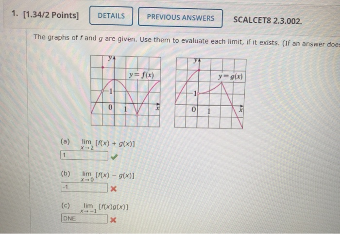 Solved 1. (1.34/2 Points] DETAILS PREVIOUS ANSWERS SCALCET8 | Chegg.com