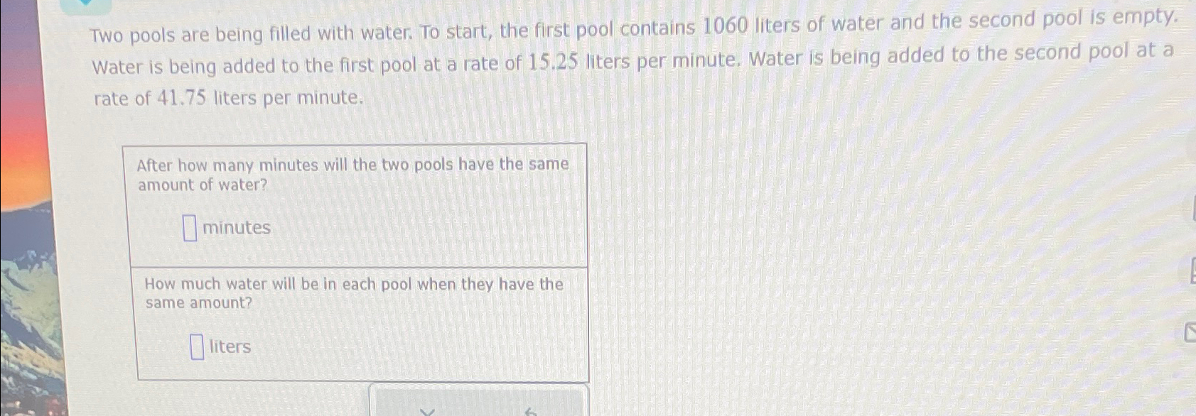 Solved Two pools are being filled with water. To start, the | Chegg.com