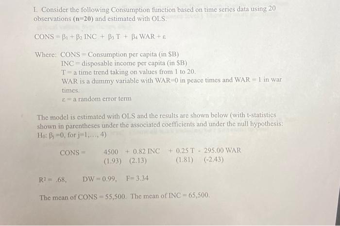 Solved 1. Consider the following Consumption function based | Chegg.com