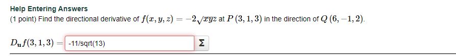 Solved Help Entering Answers(1 ﻿point) ﻿Find the directional | Chegg.com