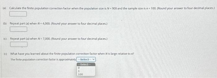 Solved A Calculate The Finite Population Correction Factor